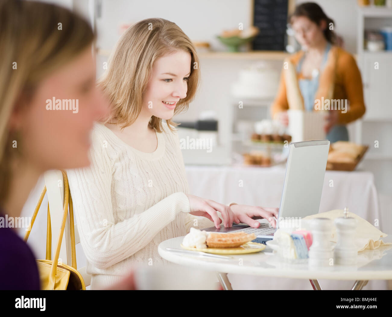 Customer working on laptop Stock Photo - Alamy