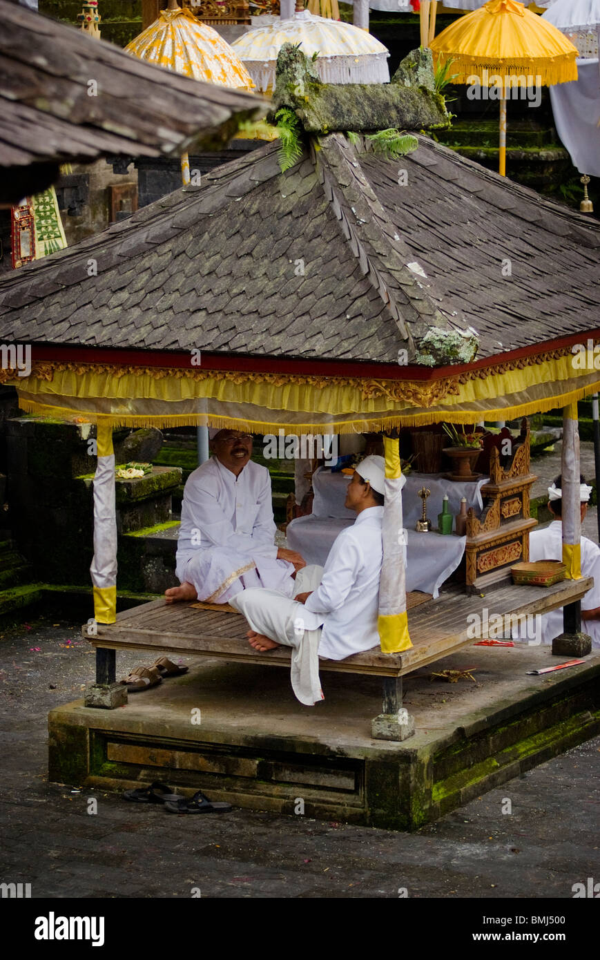 At Besakih, the Mother Temple of Bali, Indonesia, holy men prepare ...