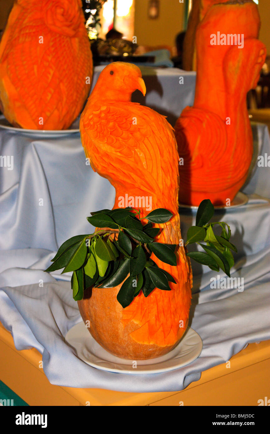 Bird Sculpture, Carving made from Pumpkin, Buffet Decoration Stock ...