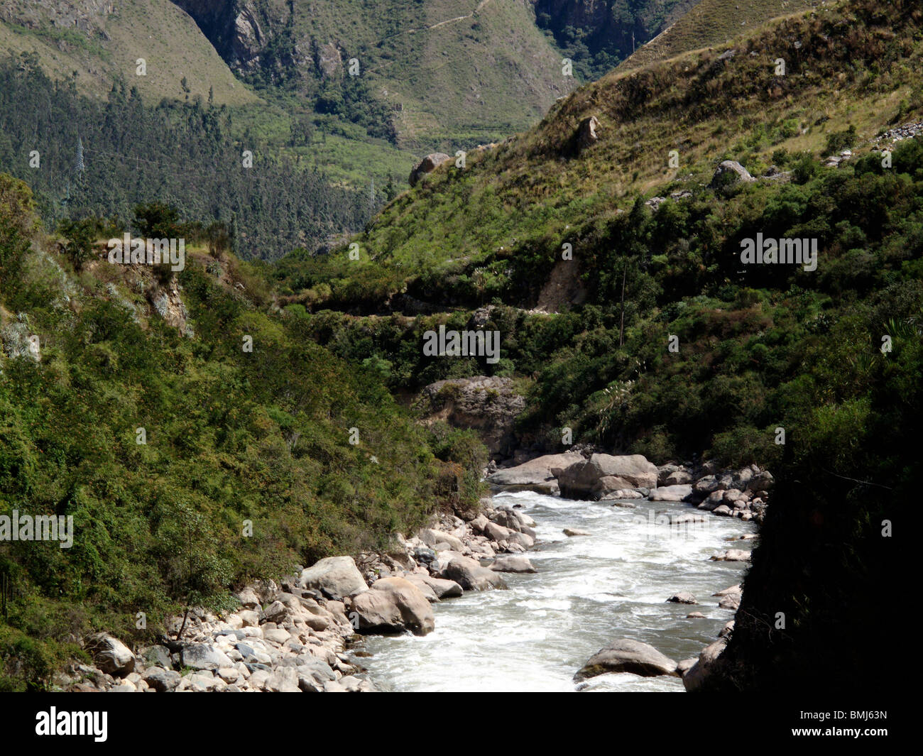 The Rio Urubamba valley heading up to Aguas Calientes and the ancient ...