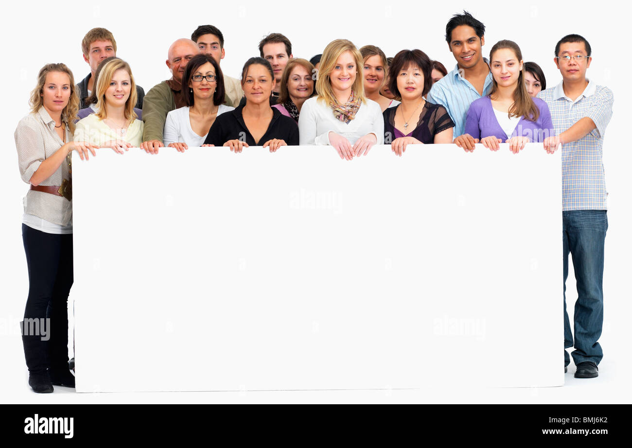 group of people holding blank billboard Stock Photo - Alamy