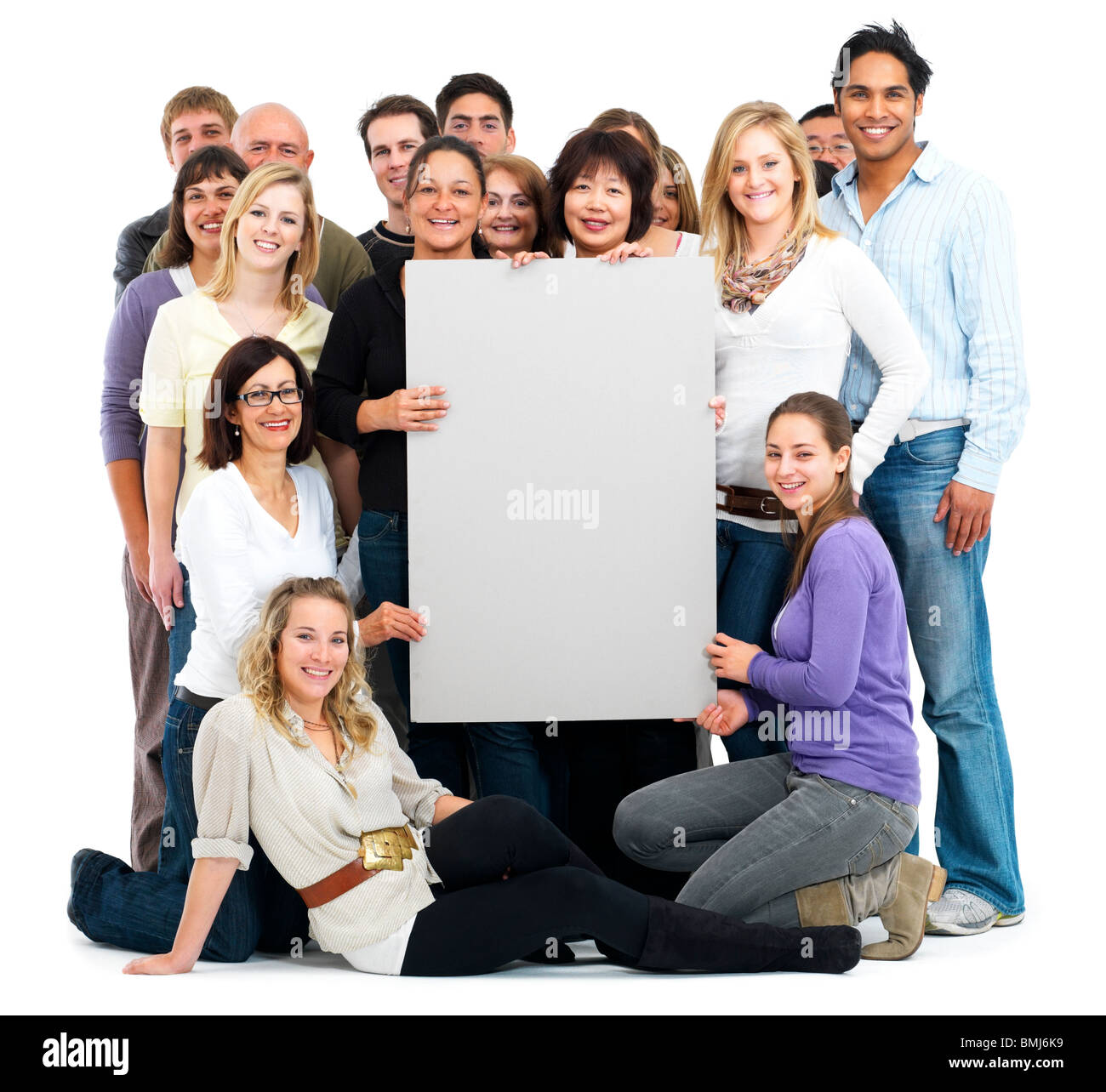 group of people holding blank billboard Stock Photo - Alamy