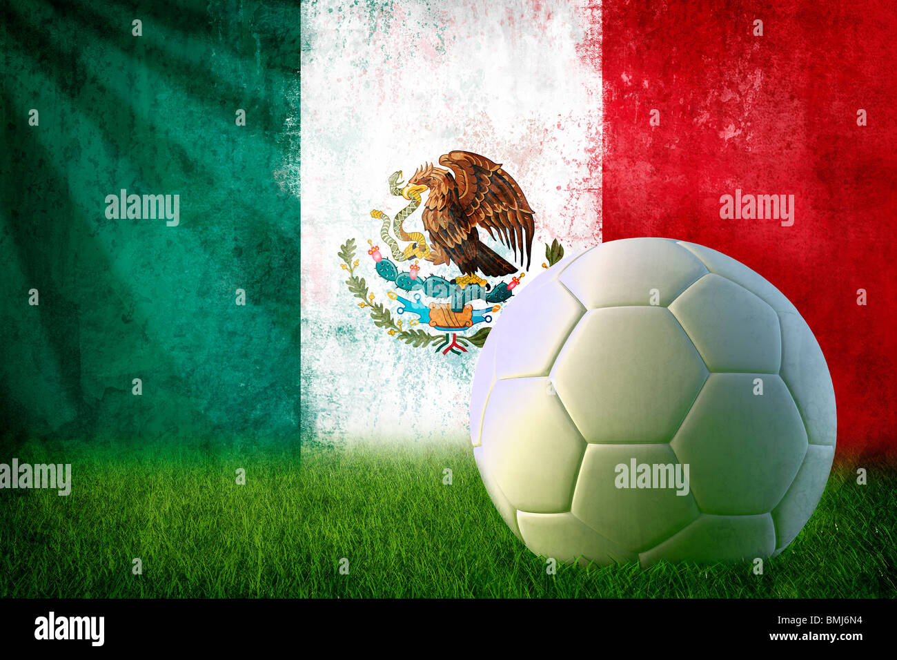Grunge Mexico flag on wall and soccer ball Stock Photo - Alamy
