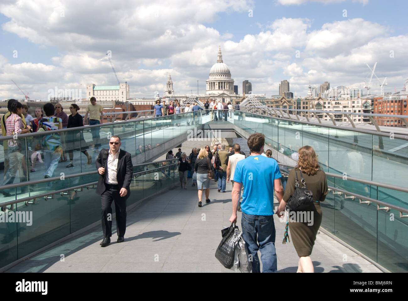 Millennium Bridge London People Sunny St Pauls Stock Photo - Alamy