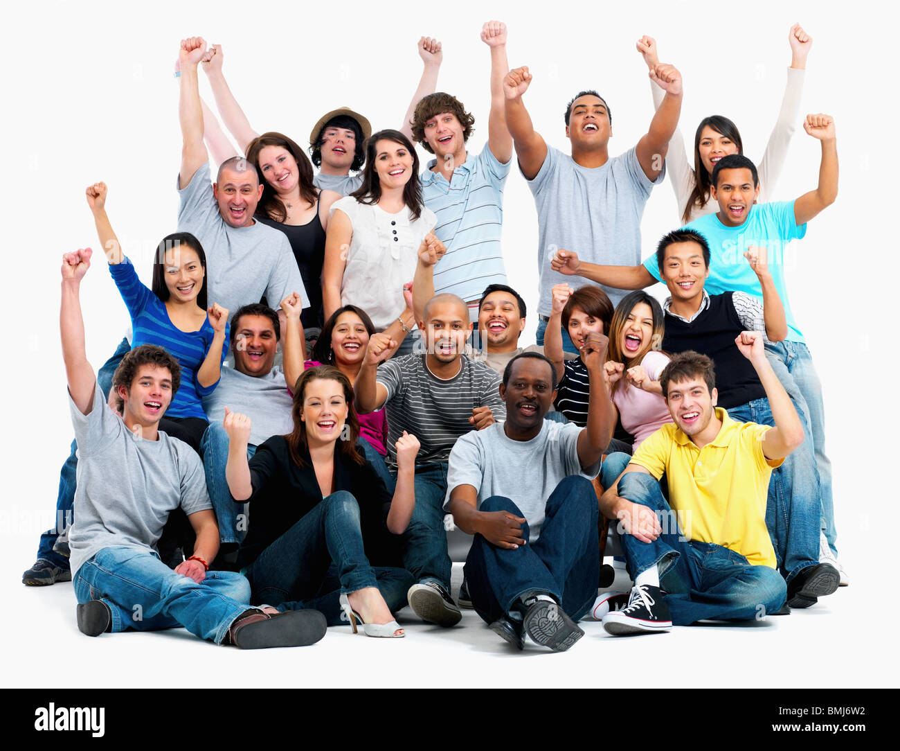 group of people with their arms raised Stock Photo - Alamy