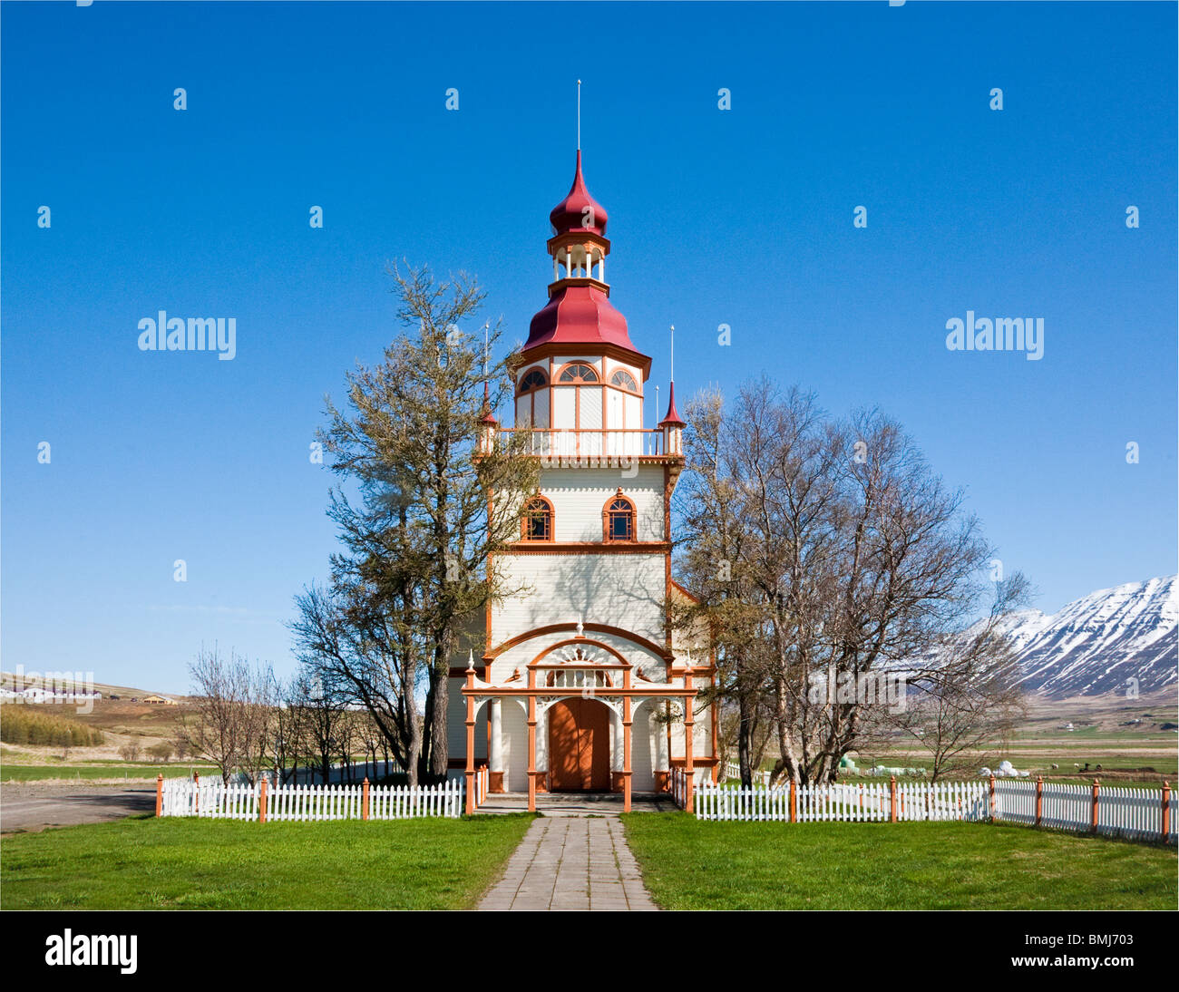 Grundarkirkja church at Grund, near Akureyri, North Iceland Stock Photo ...