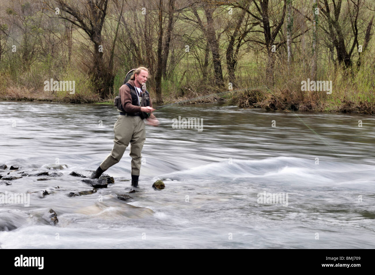 Man fly-fishing in river Ribnik Bosnia and Herzegovina Stock Photo - Alamy