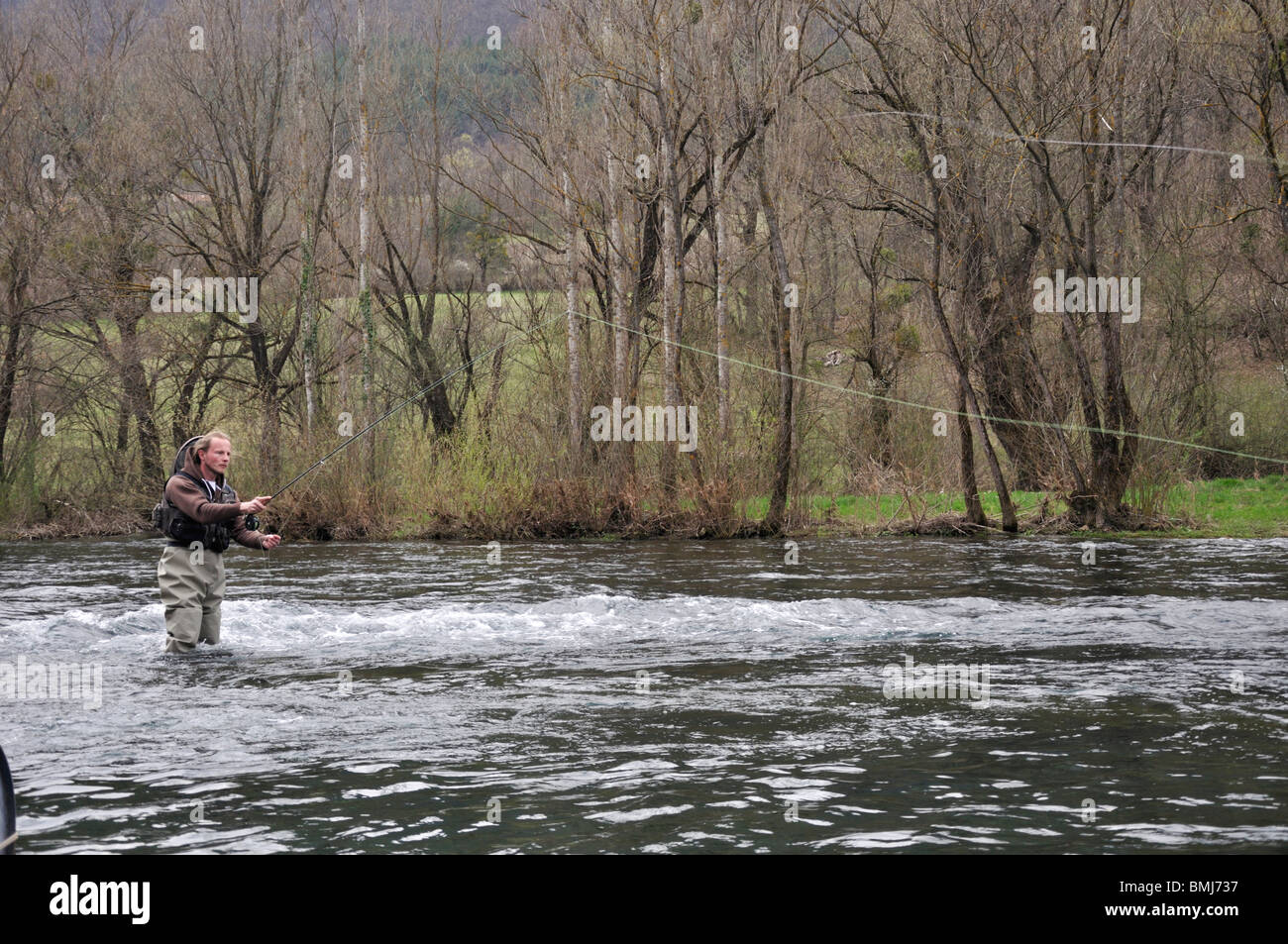 Man fly-fishing in river Ribnik Bosnia and Herzegovina Stock Photo - Alamy