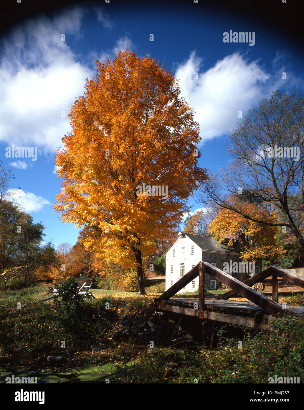 Old Farmhouse with Wooden Bridge Stock Photo - Alamy