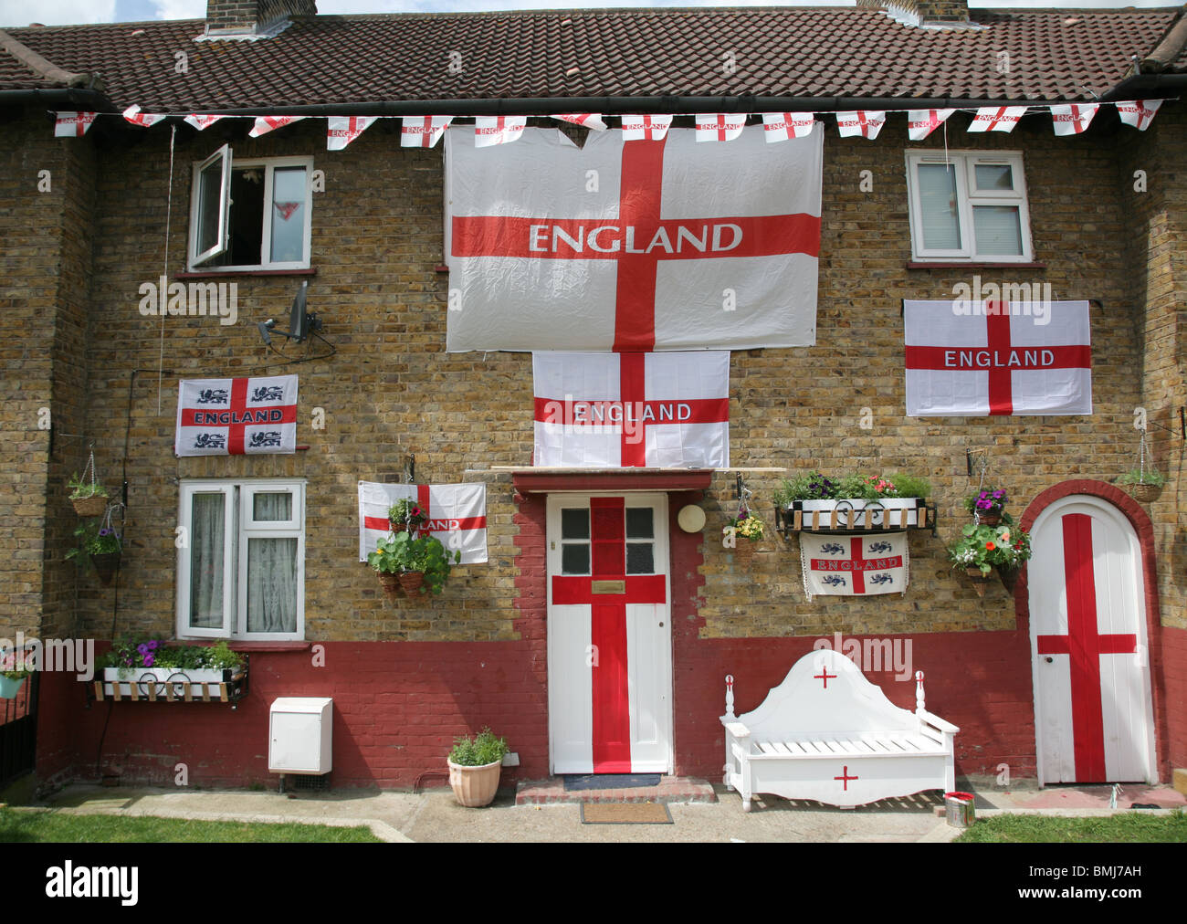 A house is decorated with St George's cross flags before the World Cup ...
