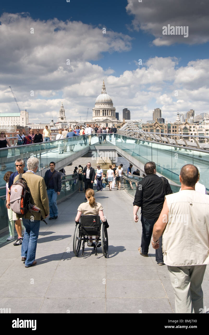 Millennium Bridge London People Sunny St Pauls Stock Photo - Alamy