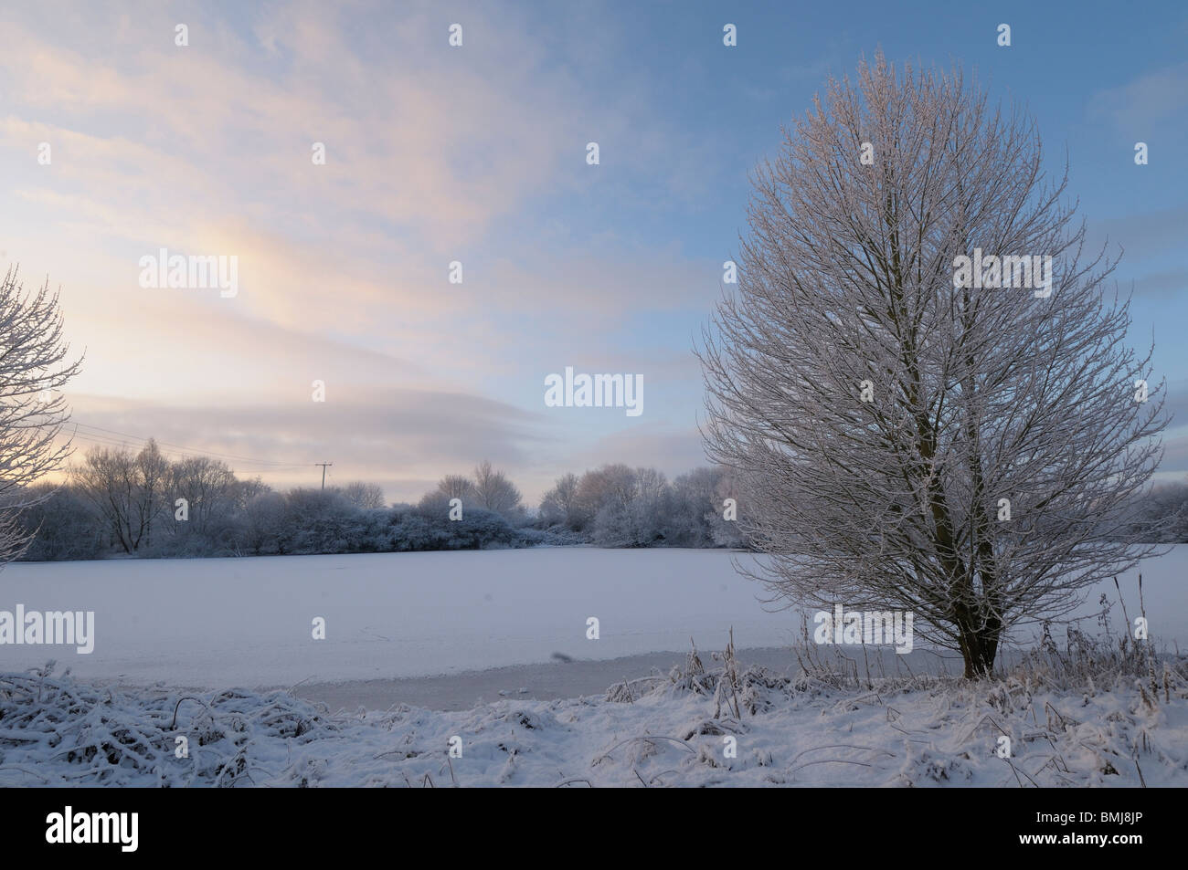 Suffolk winter snow scene at dawn Stock Photo - Alamy