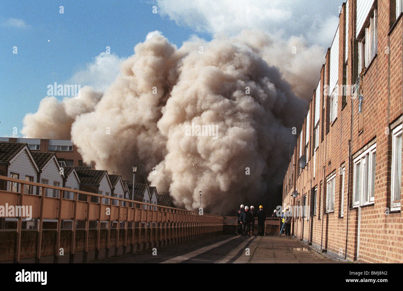 demolition of block of council flats in Hackney London England Stock ...