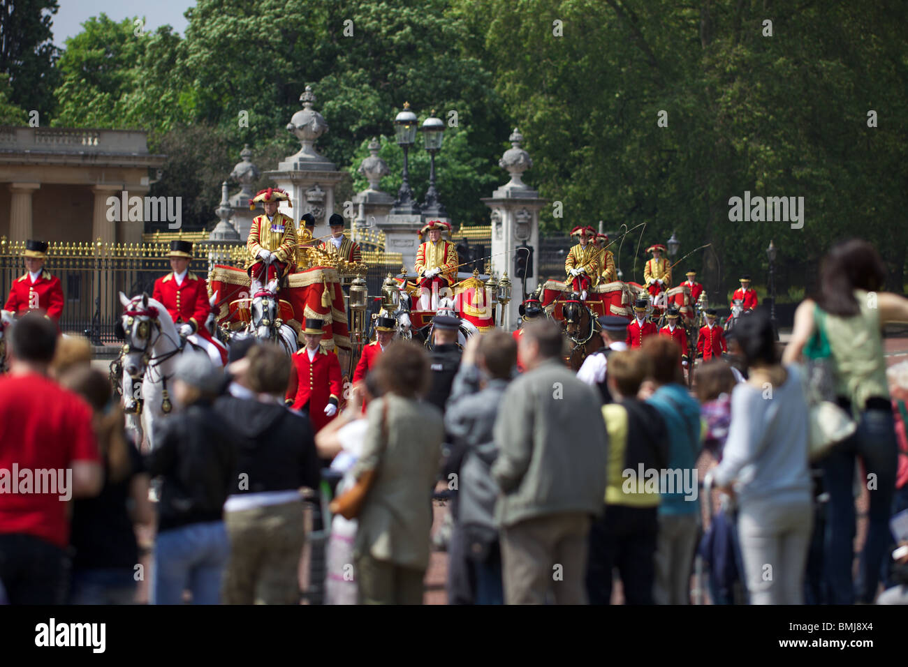 Royal carriages on the way to the State opening of Parliament, London ...