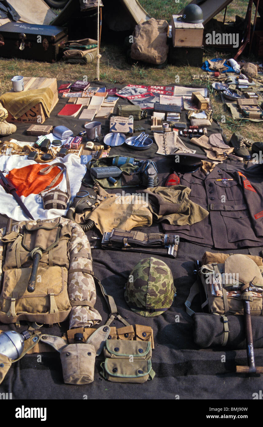 World War II military reenactor Army uniform supplies tools equipment ...