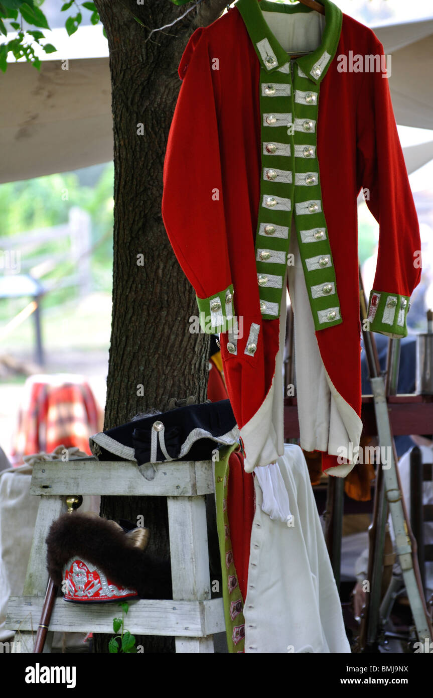 British Redcoat's uniform hanging in military camp - costumed American ...