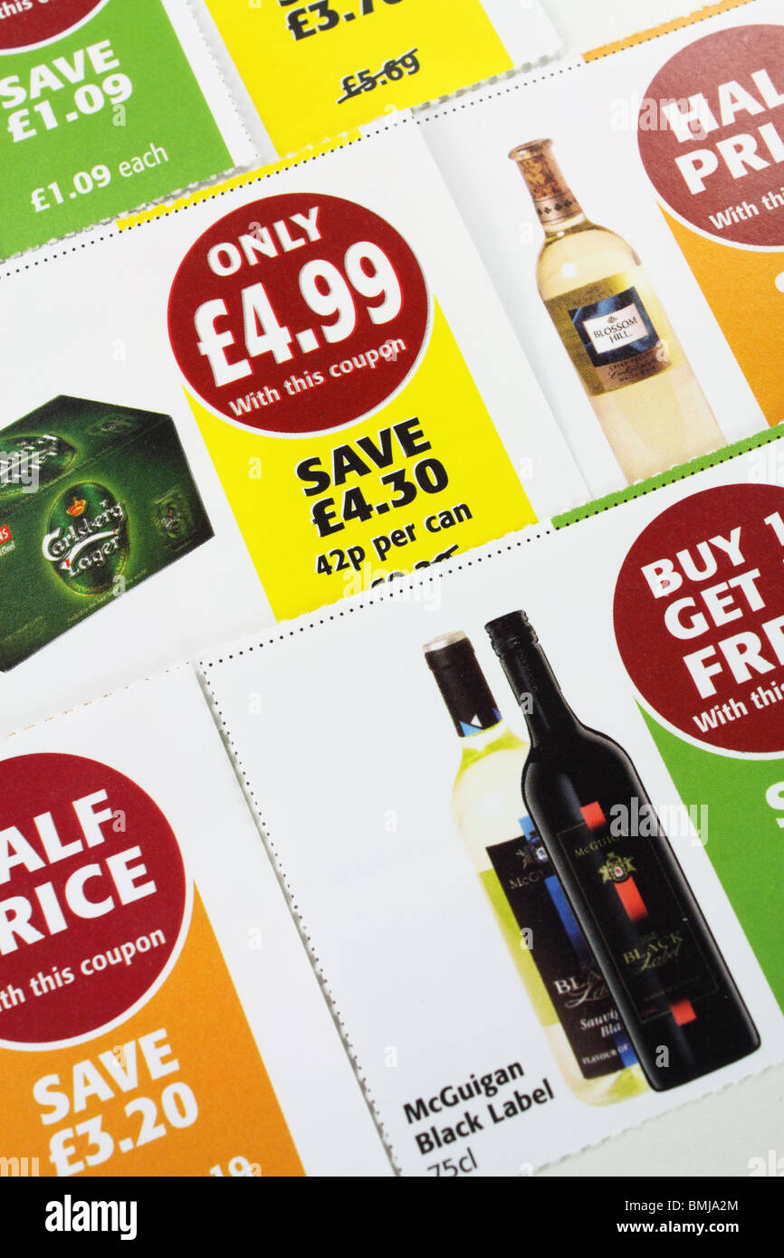 drinks promotion money saving coupons Stock Photo - Alamy