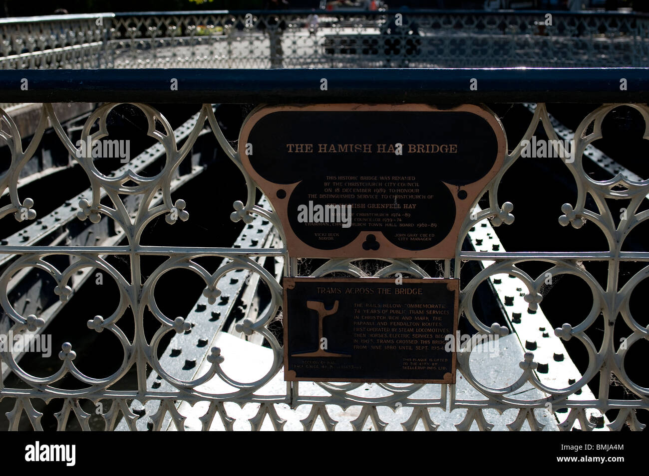 Plaque on the Hamish Hay bridge, at the approach to Christchurch Town ...