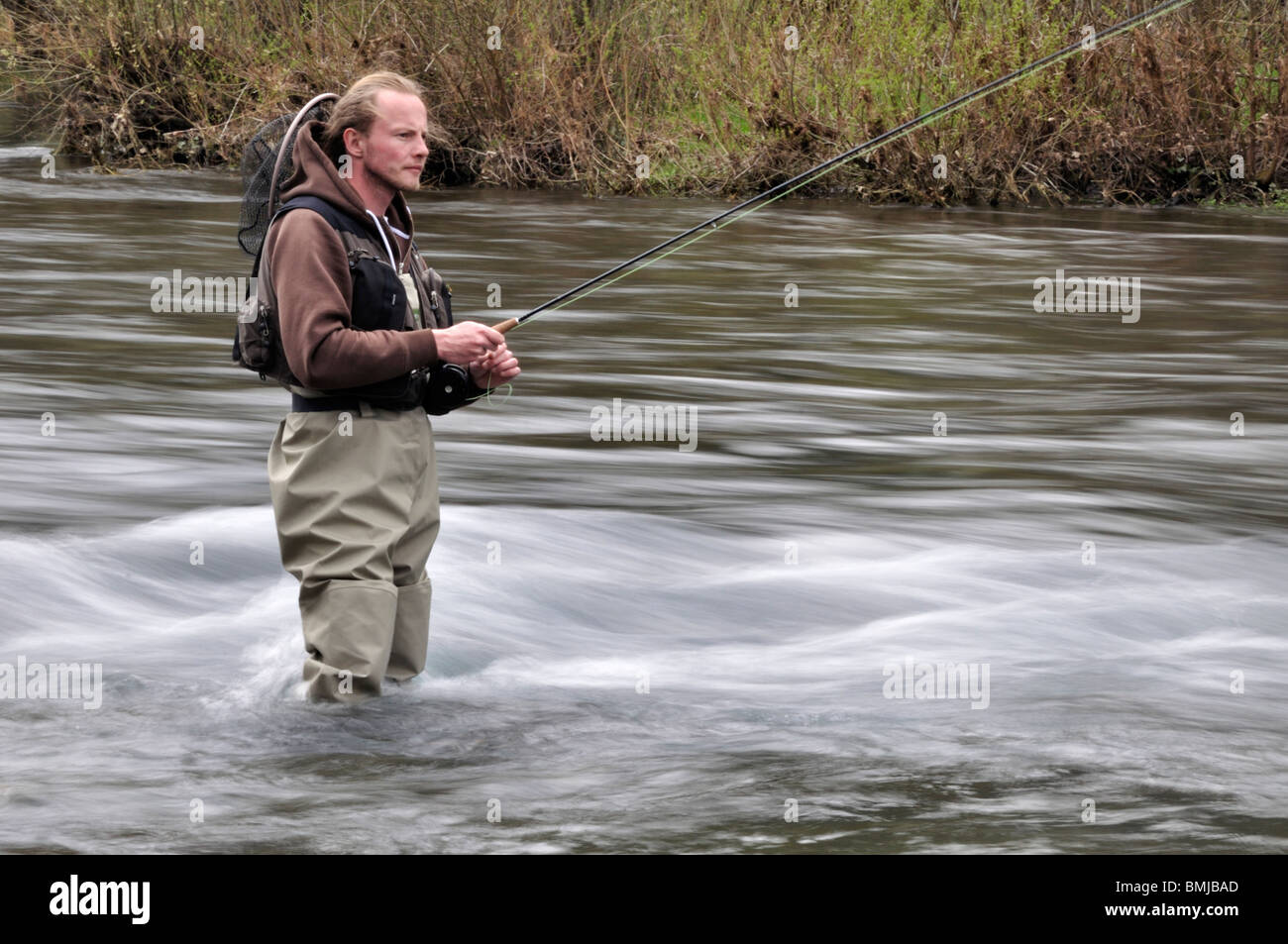 Man fly-fishing in river Ribnik Bosnia and Herzegovina Stock Photo - Alamy