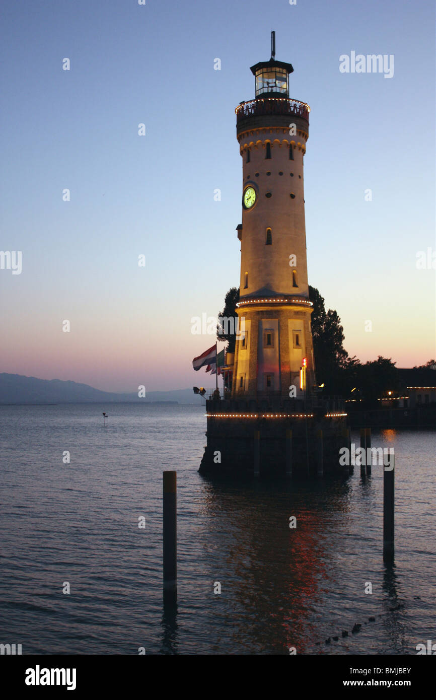 Lindau (Bodensee) Lighthouse and marina on Lake Constance in Germany at ...