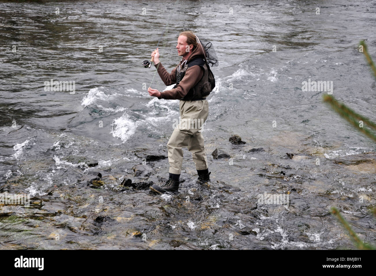 Man fly-fishing in river, Ribnik, Bosnia and Herzegovina Stock Photo ...