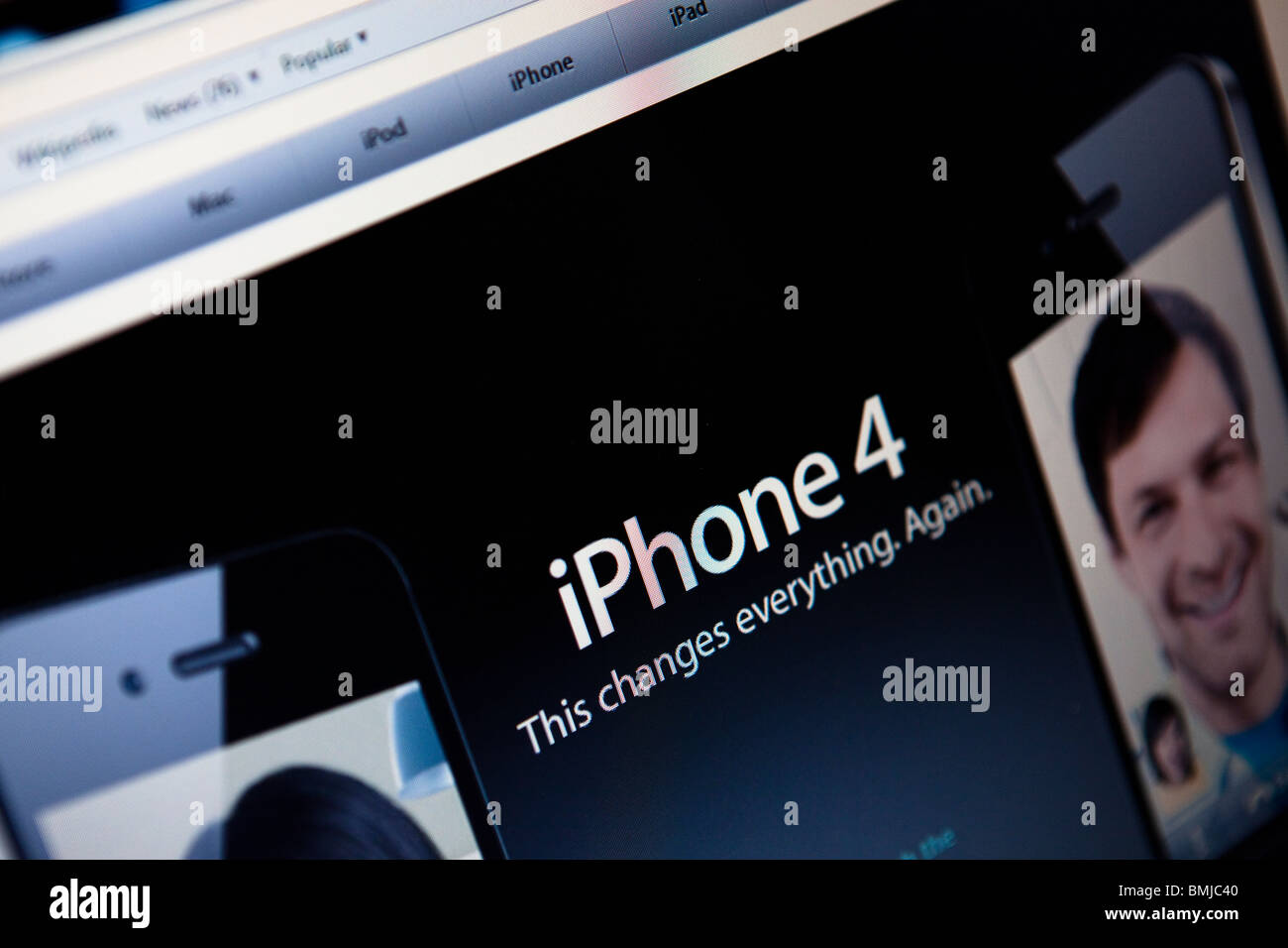 Close up of a computer monitor / screen showing the Apple iPhone 4 ...