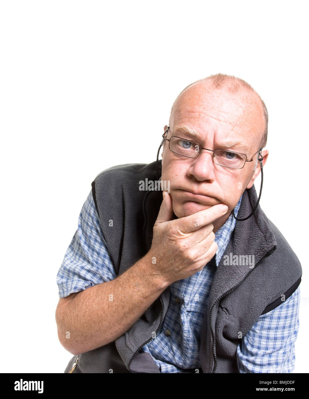 Expressive old man thinking isolated against white background Stock ...