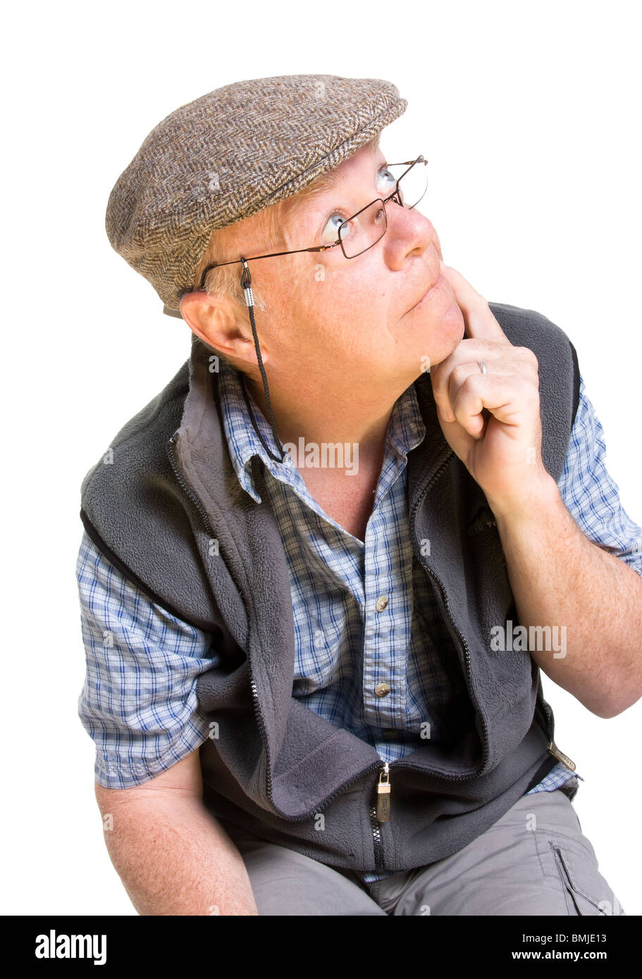 Expressive old man thinking isolated against white background Stock ...