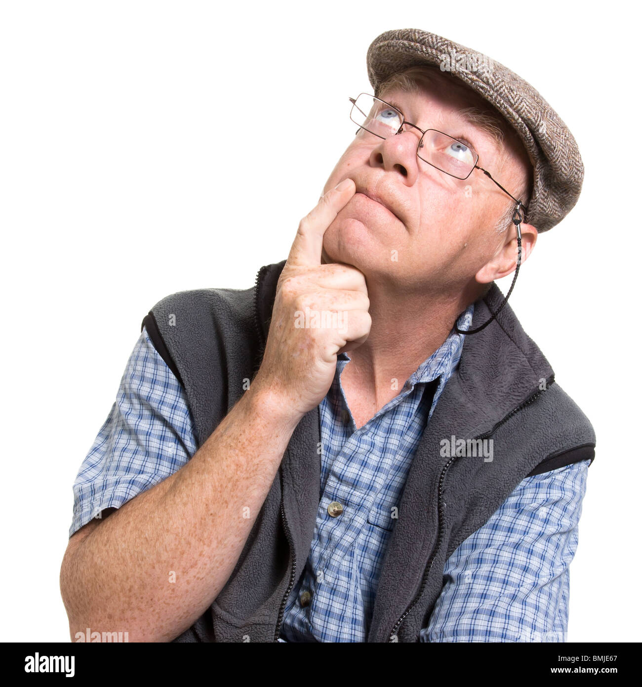 Expressive old man thinking isolated against white background Stock ...
