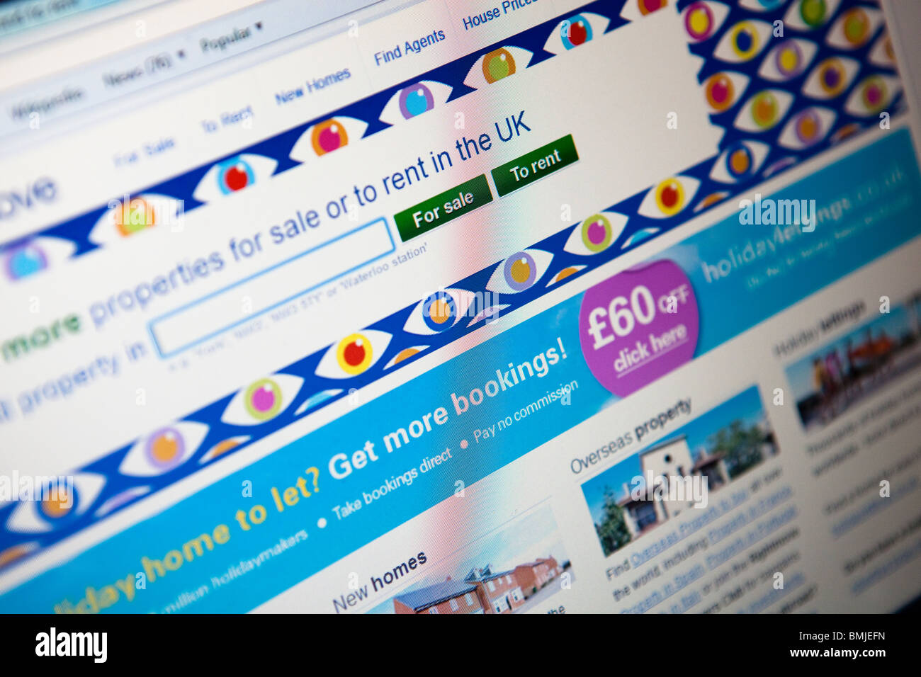 Close up of a computer monitor / screen showing the Rightmove property ...