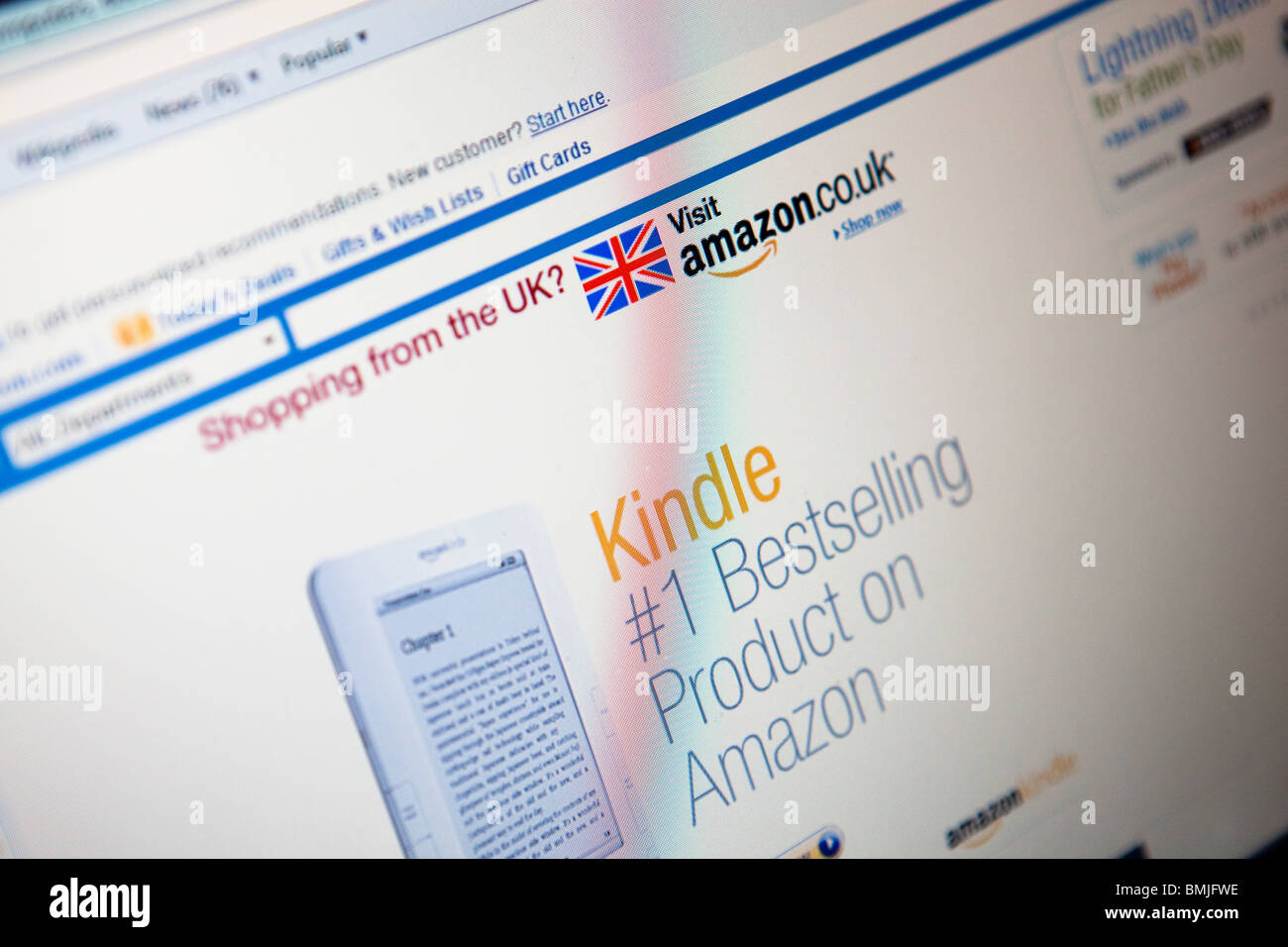 Close up of a computer monitor / screen showing the Amazon website ...