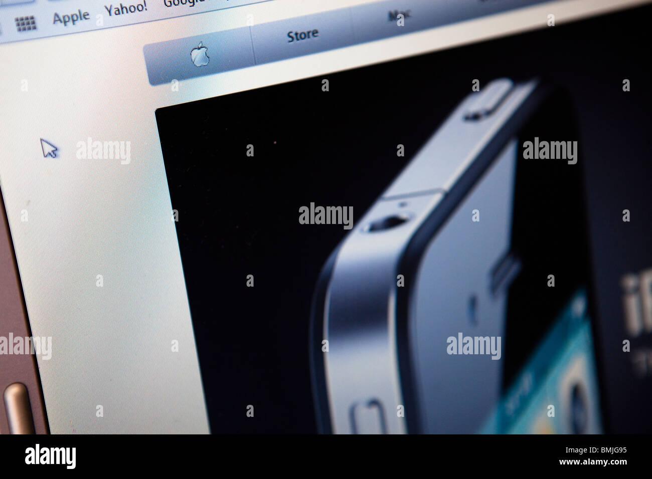 Close up of a computer monitor / screen showing the new iPhone 4 on the ...