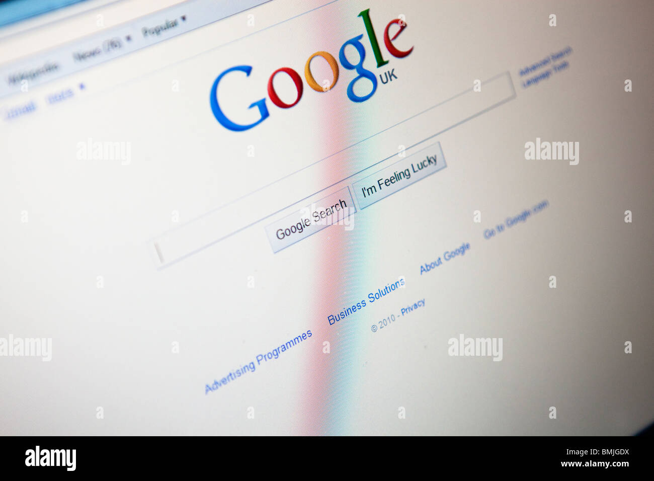 Close up of a computer monitor / screen showing the Google search ...