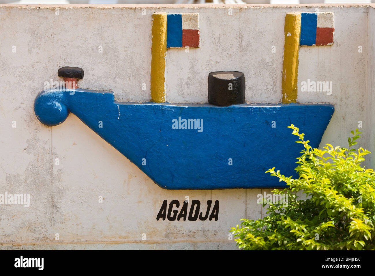 Wall mural of ship along Route des Esclaves (Slave Route) in Ouidah in ...