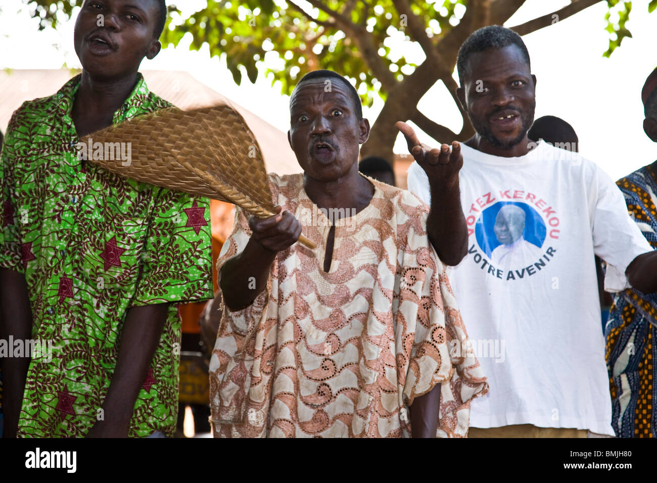 West Africa, Benin. Men singing and dancing before Gelede Mask Dance ...