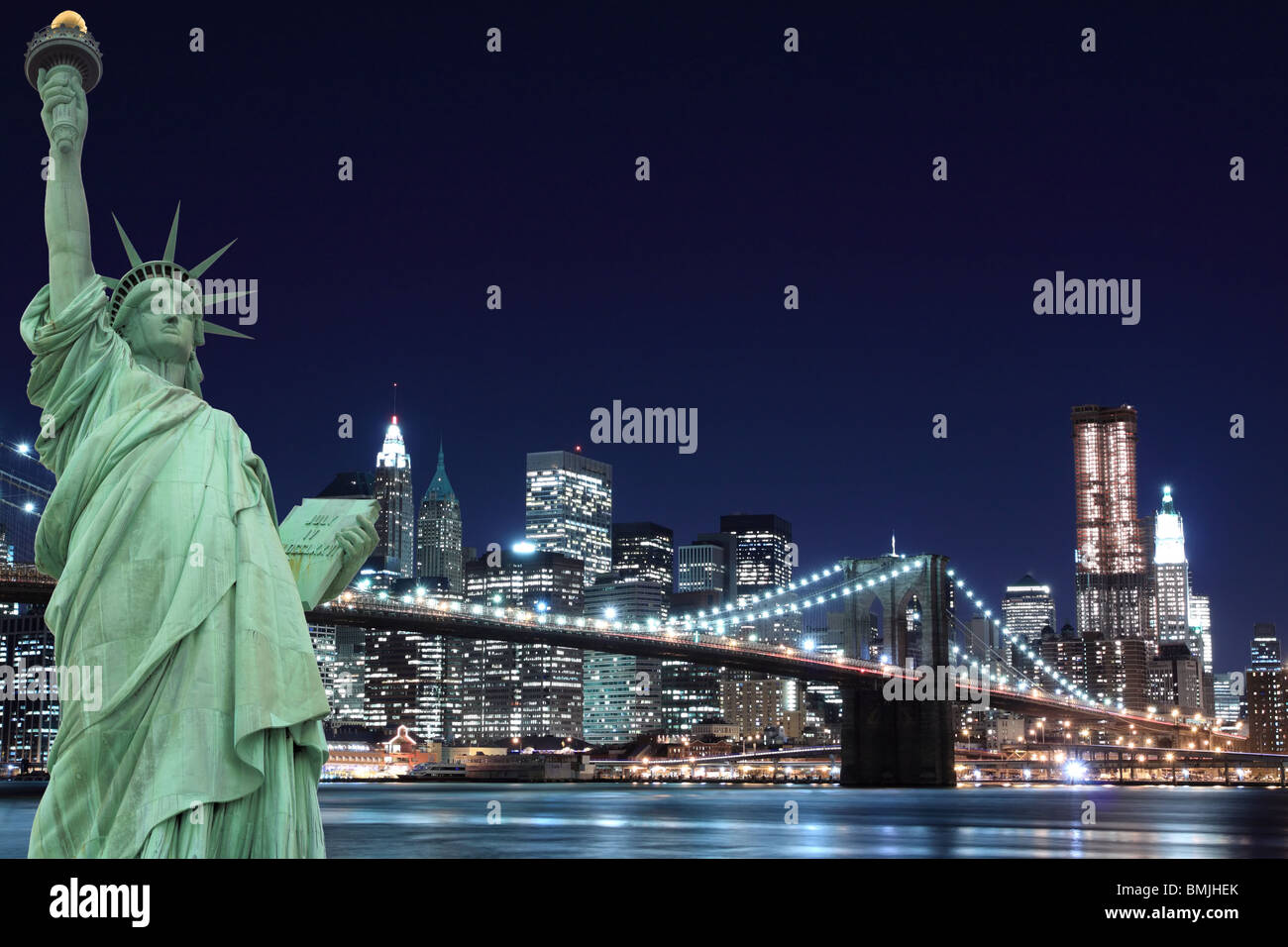 New York Statue Of Liberty Skyline At Night