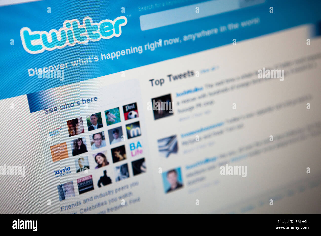 Close up of a computer monitor / screen showing the Twitter website ...