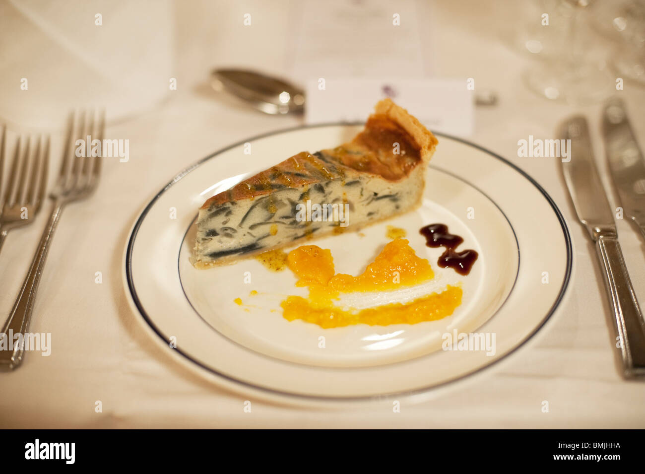 Leek tart or quiche served at a formal dinner at an Oxford College ...