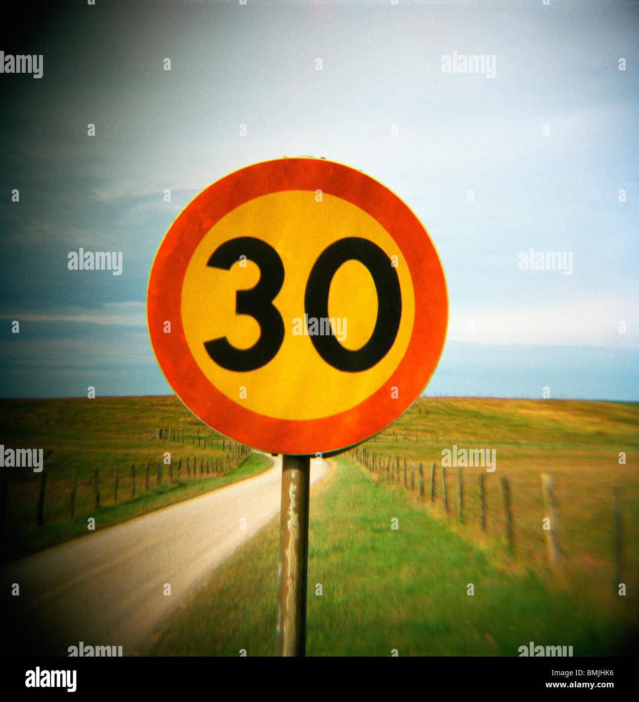 An old traffic sign by a country road, Sweden Stock Photo - Alamy