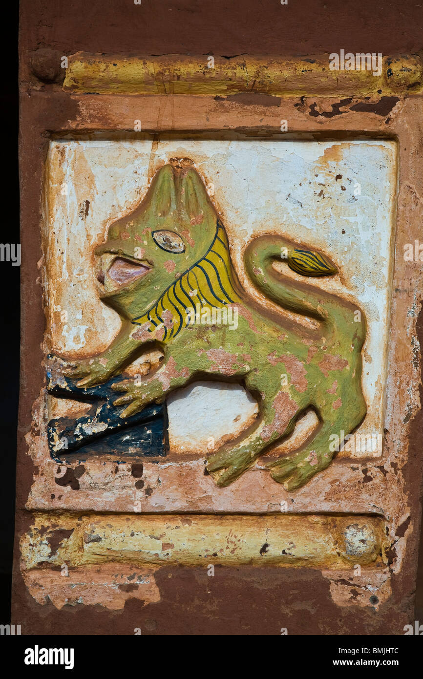 West Africa, Benin, Abomey. Close-up shot of bas-relief at King Glele's ...
