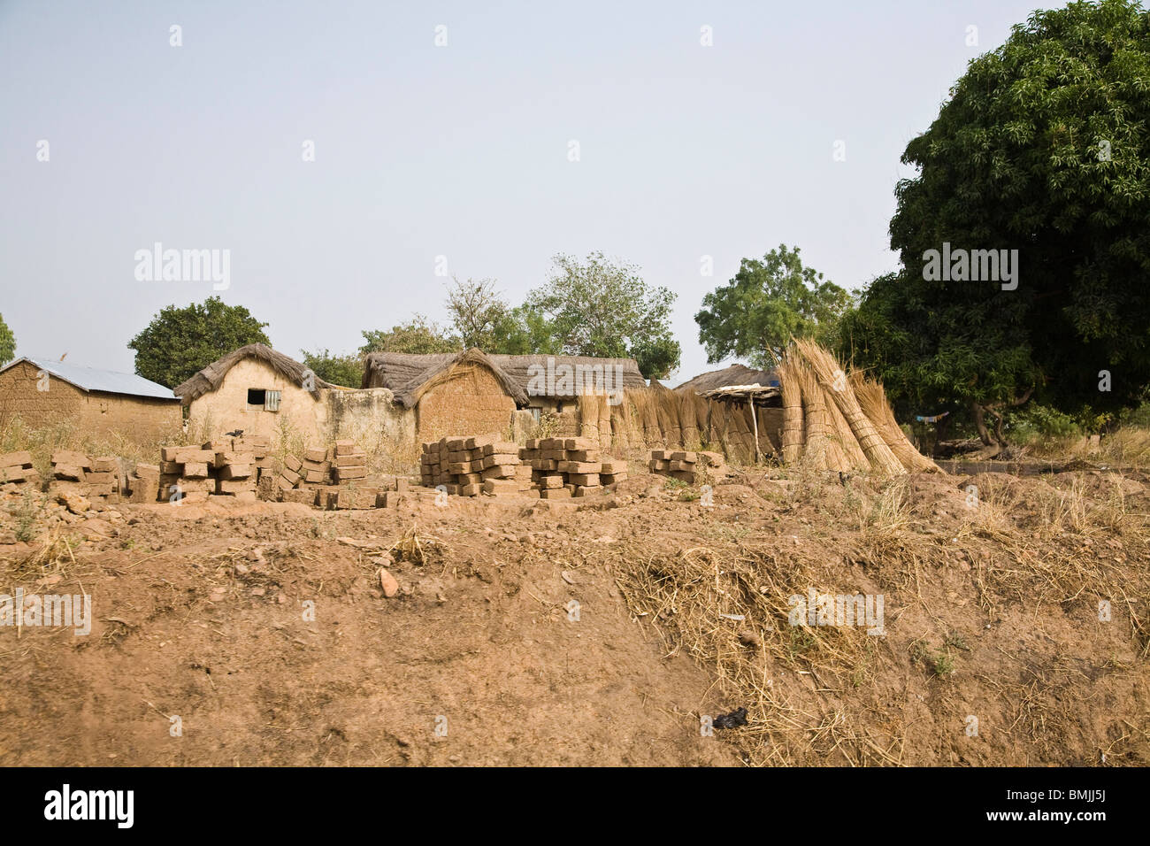 West Africa, Benin. Thatched structure under construction Stock Photo ...