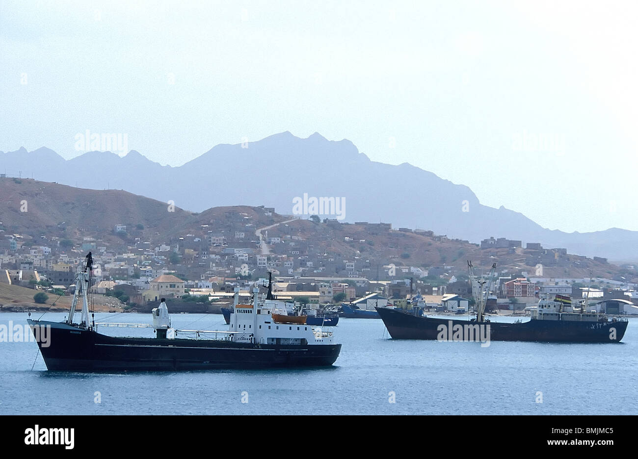 Ships in Mindelo harbour , Sao Vicente, Cape Verde Islands Stock Photo ...