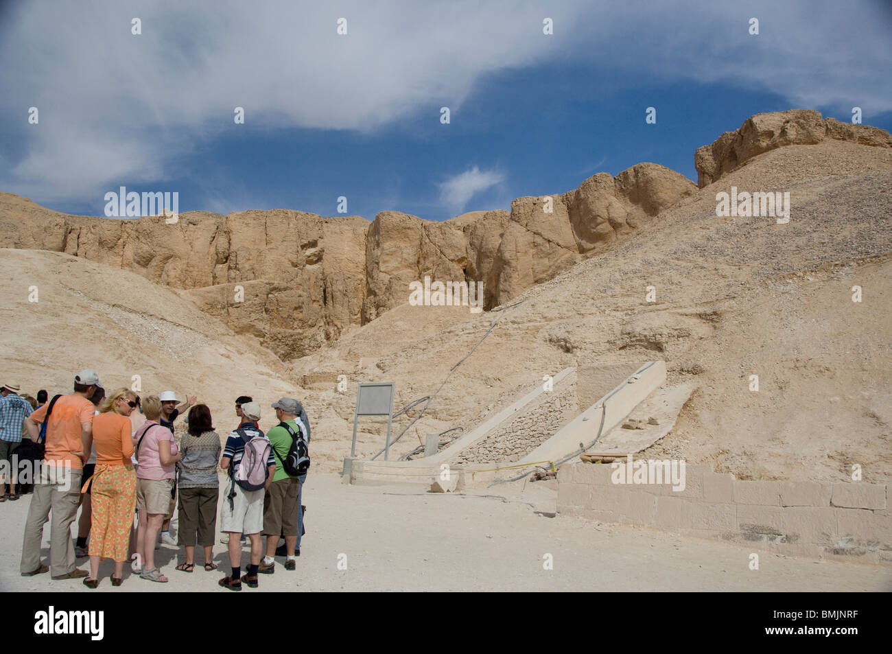 Egypt, Luxor, West Bank, Valley of the Kings. Path to tombs, tourists ...