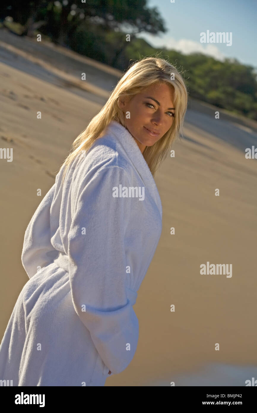 Woman white robe hi-res stock photography and images - Alamy