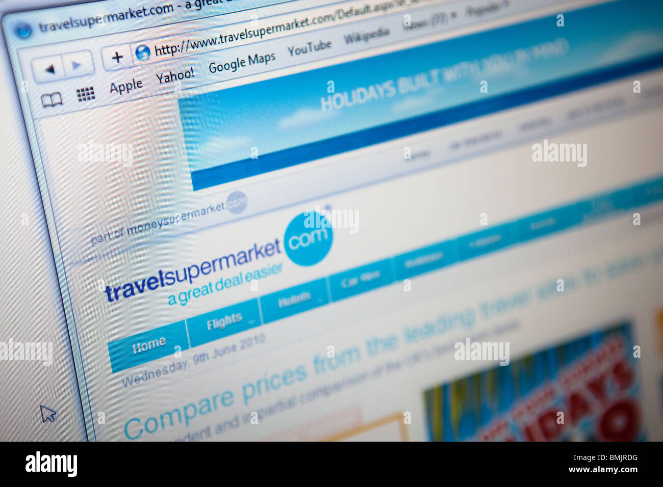 Close up of a computer monitor / screen showing the Travel Supermarket ...
