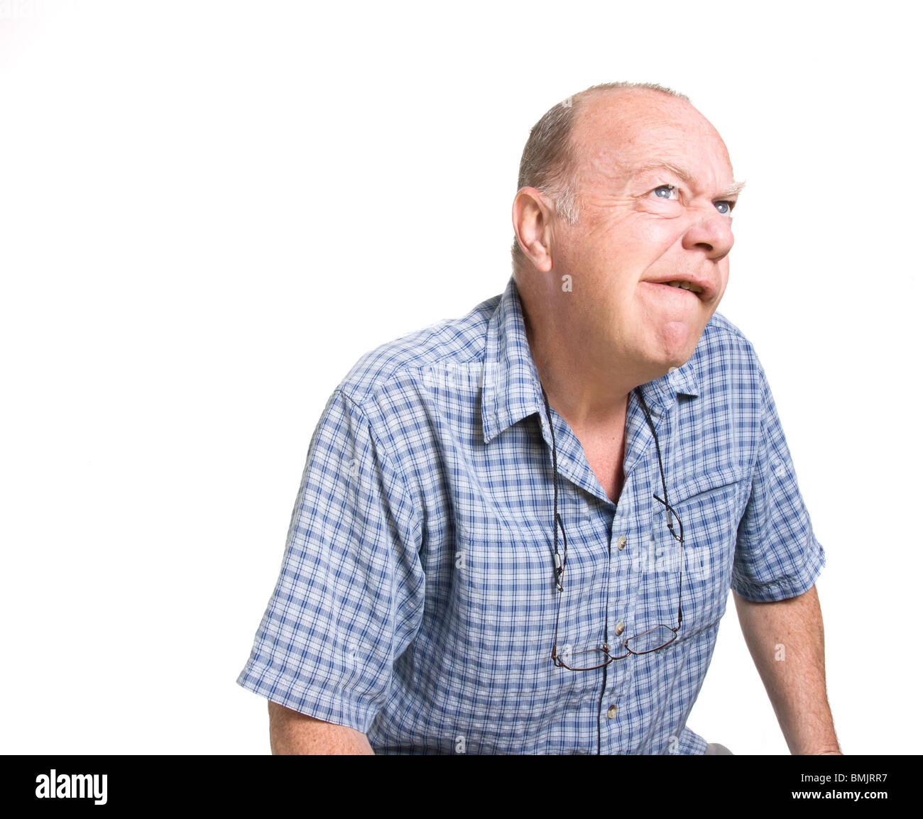 Expressive old man thinking isolated against white background Stock ...