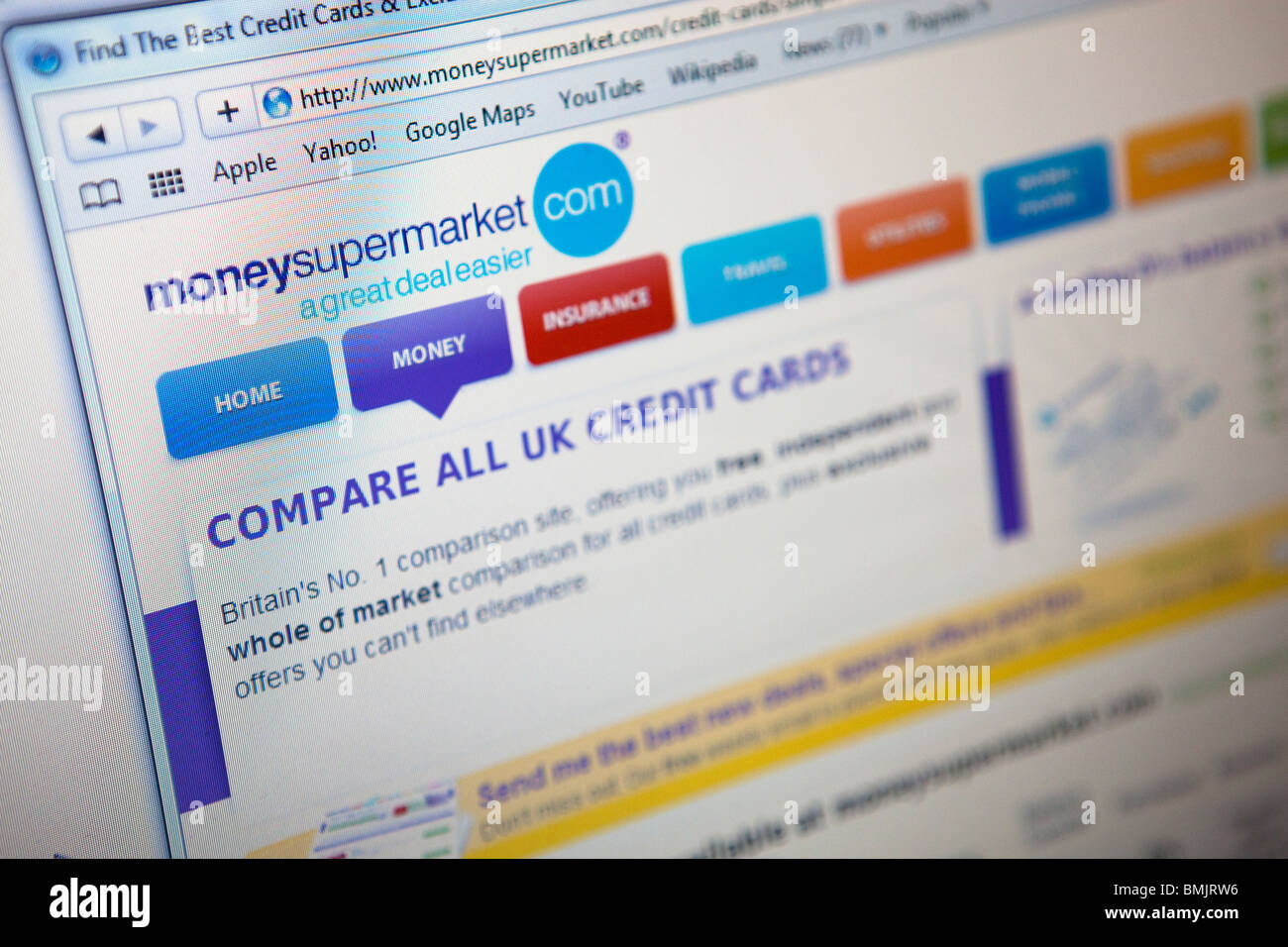 Close up of a computer monitor / screen showing the MoneySupermarket ...
