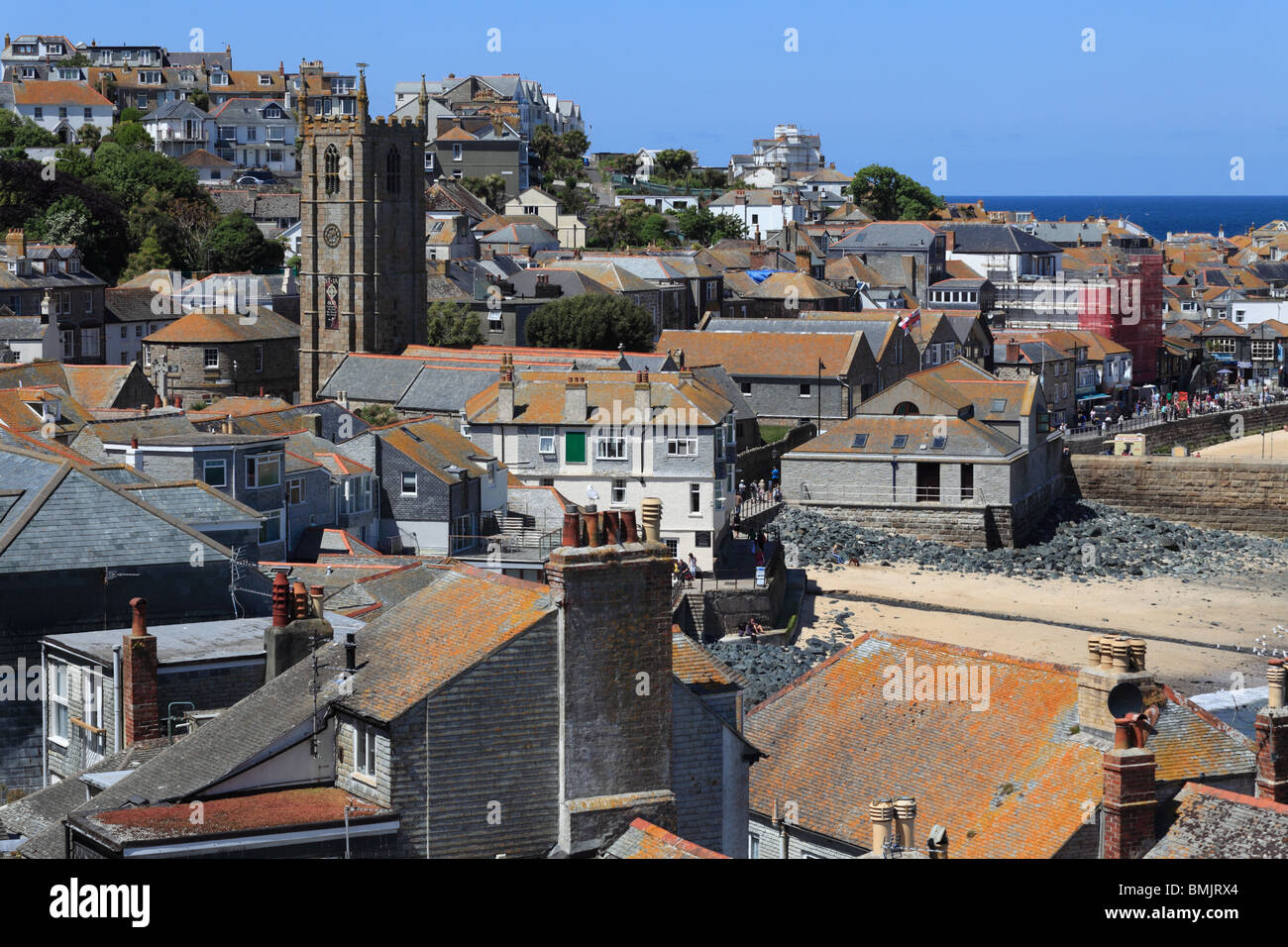 The town center and parish church of St Ives, Cornwall, England Stock ...