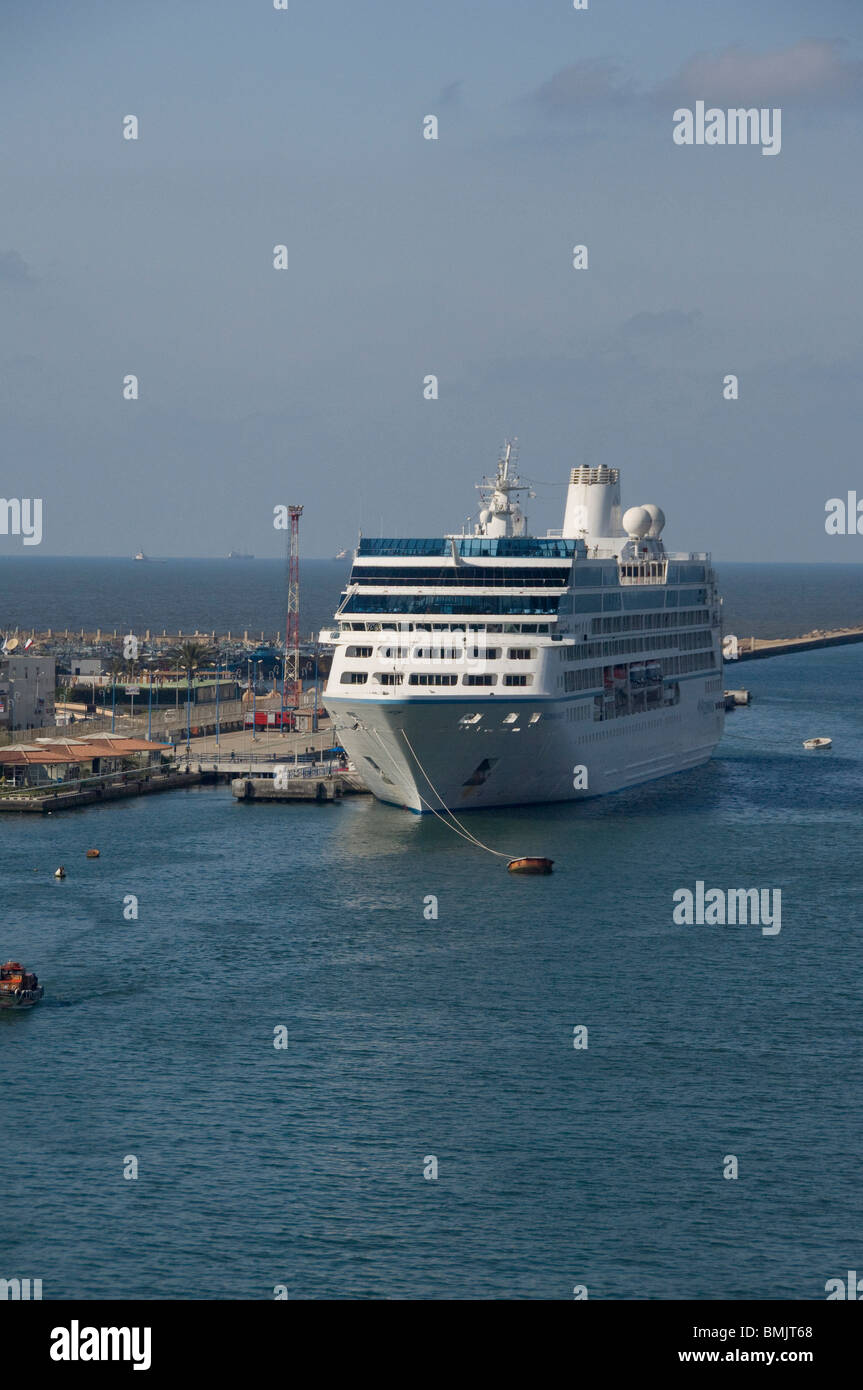 Egypt, Mediterranean Sea, Port Said. Cruise Ship pier and port area ...
