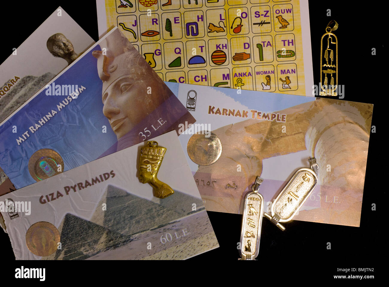 Egypt. Egyptian attraction tickets & typical gold & silver souvenir ...